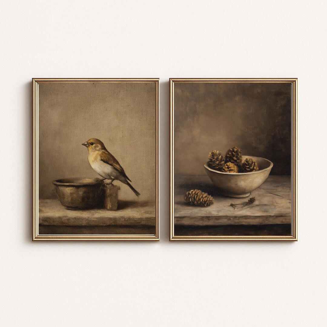 Vintage Bird and Acorn Print Set: Rustic Farmhouse Wall Art (digital ...