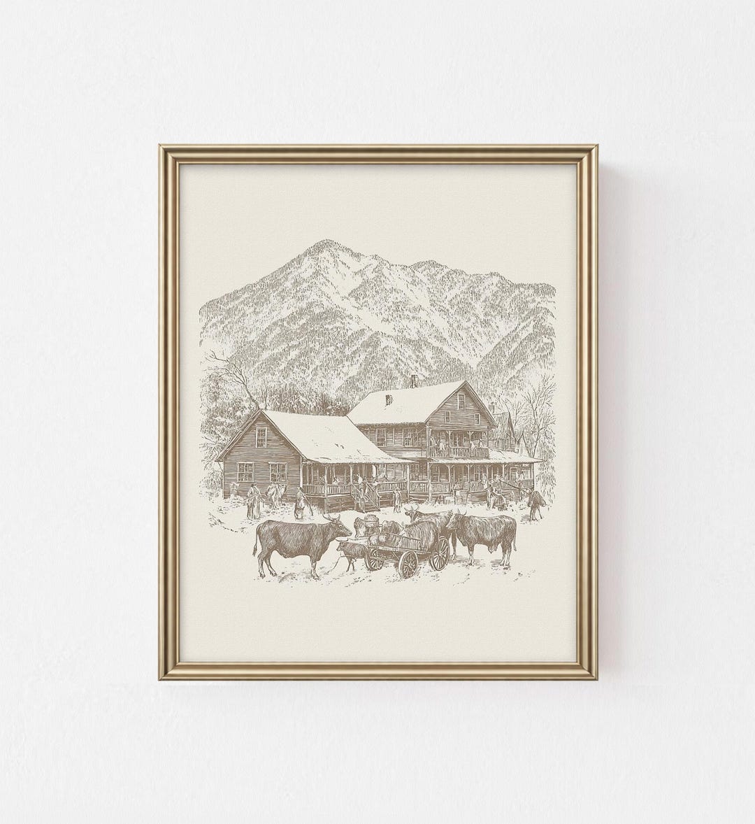 Farmhouse and Cattle Scene Vintage Art Print - Rustic Country Landscape ...