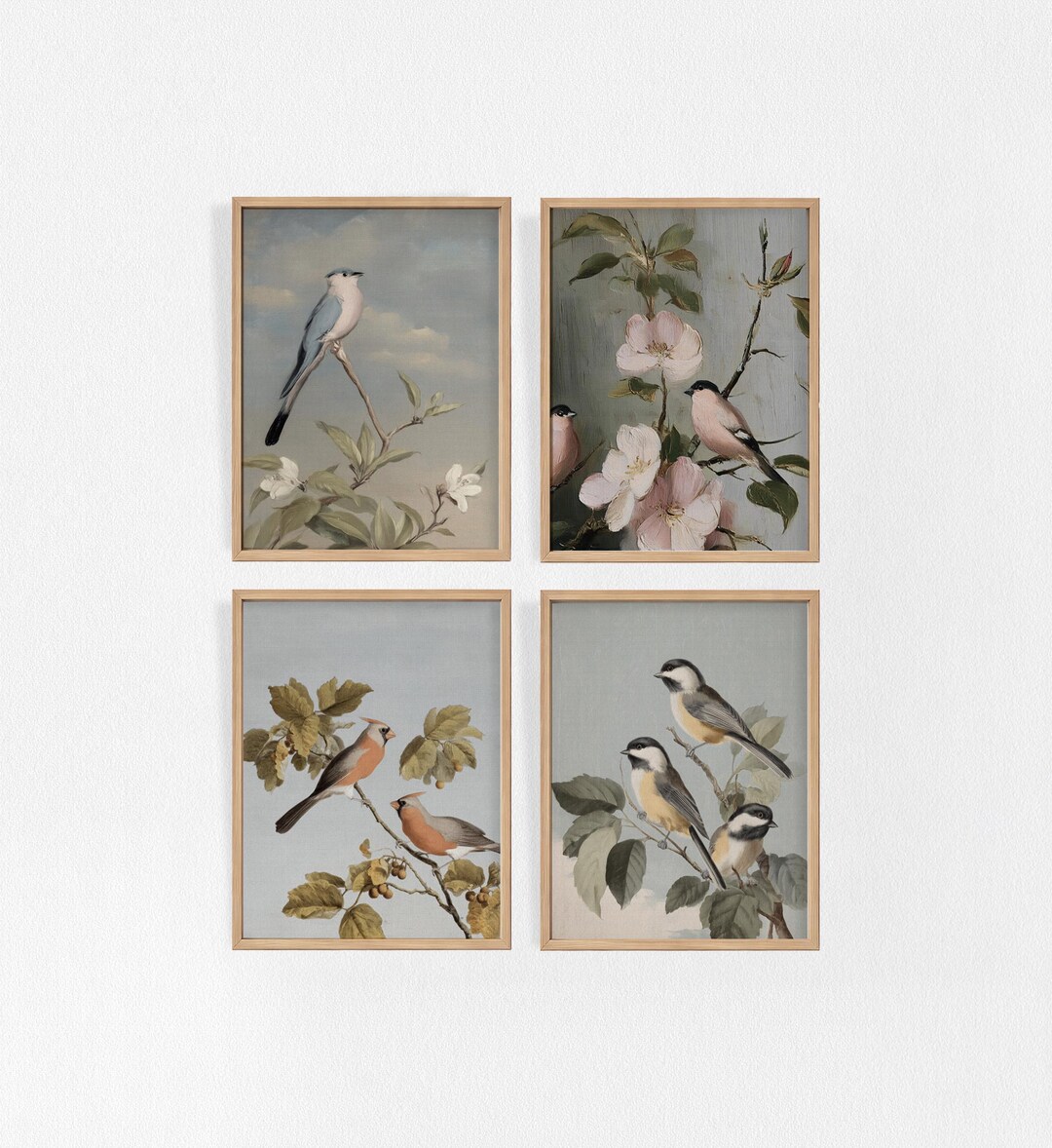 Vintage Botanical Bird Prints, Cottagecore Gallery Wall Set (digital ...