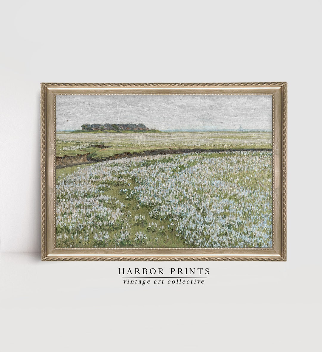 Vintage Flower Field Painting, Wall Art, Digital Printable, Neutral ...