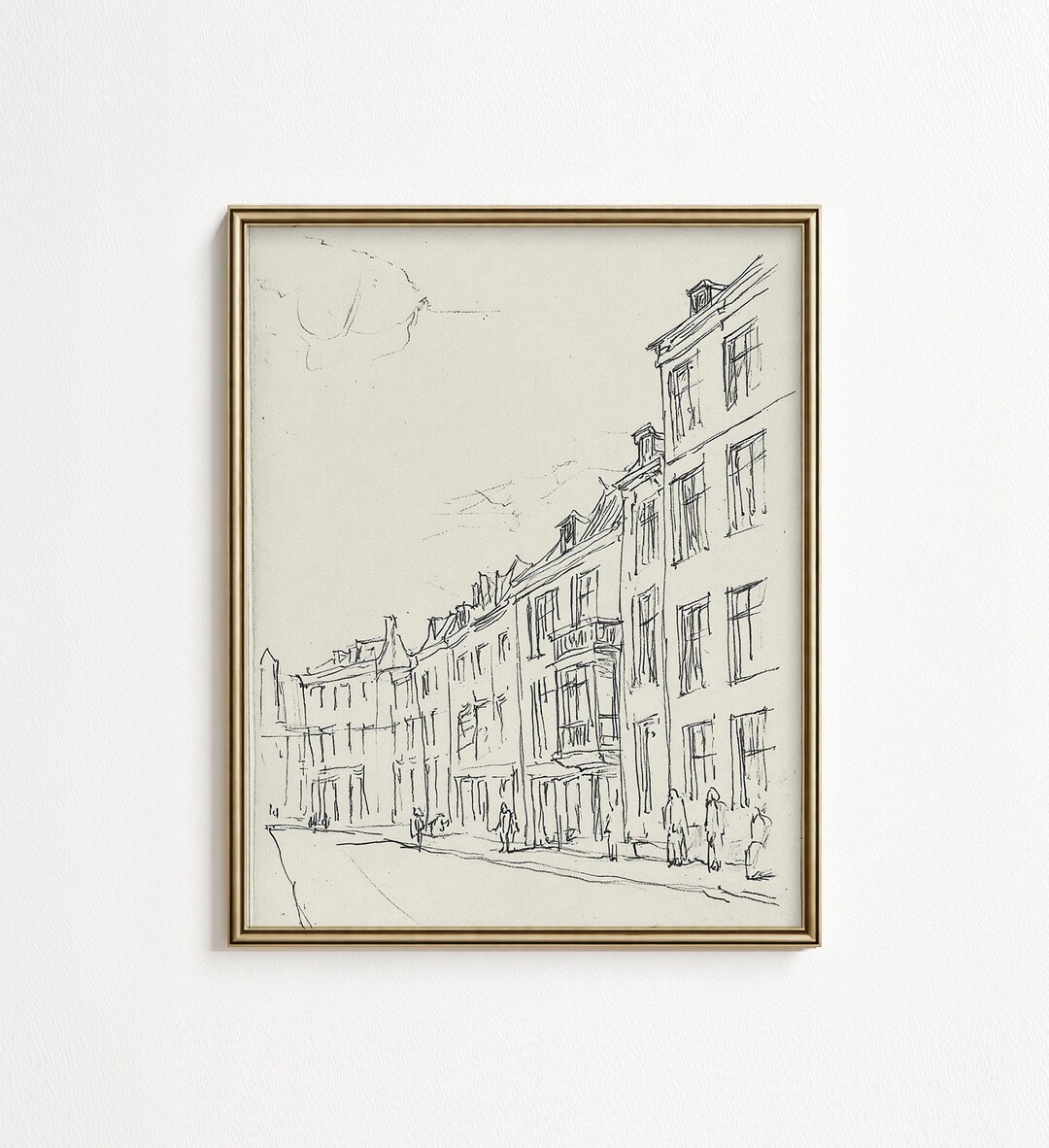 Monochrome Townhouse Street Scene Drawing - Minimalist Printable Wall ...