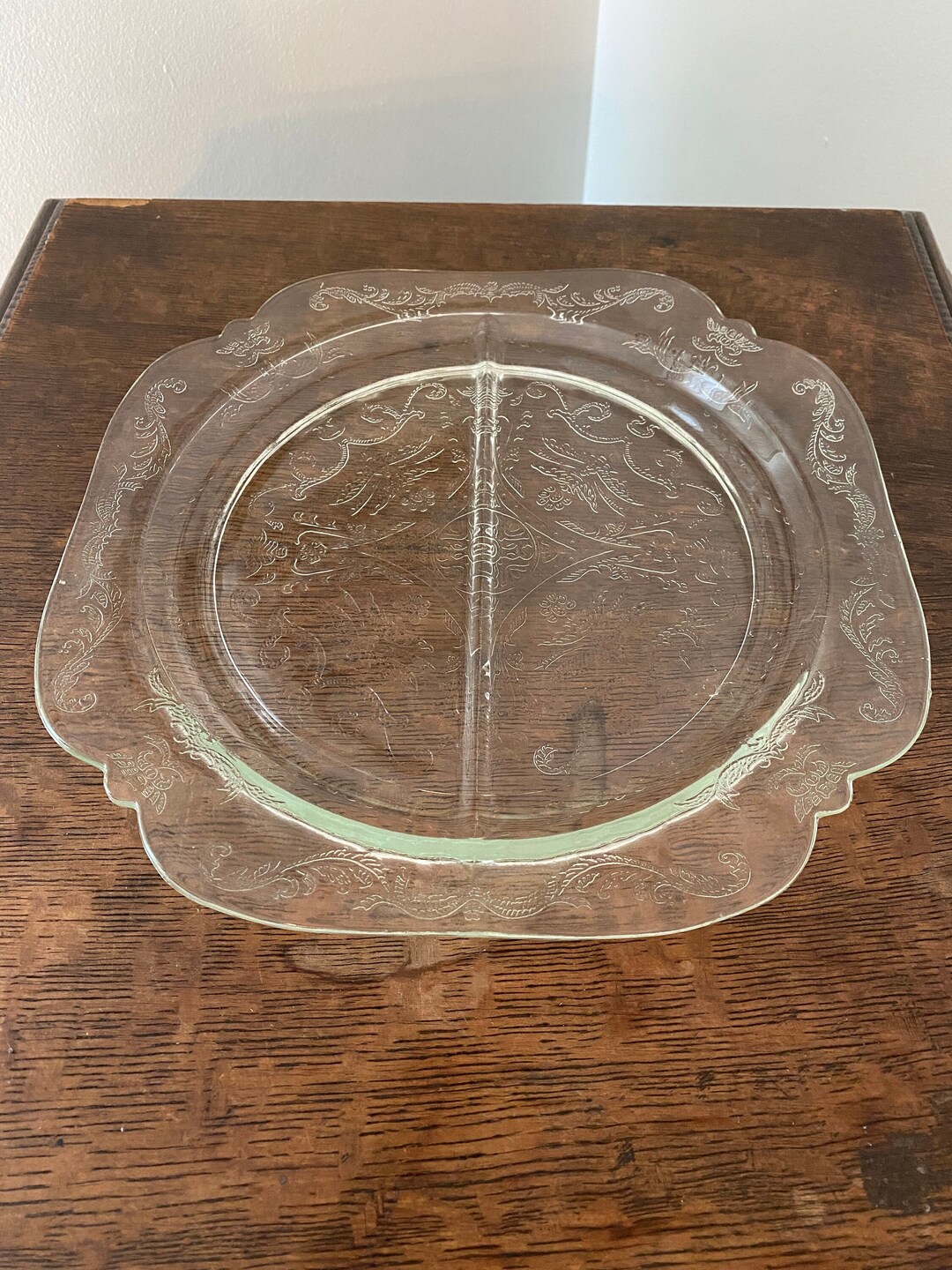 Vintage Clear Depression Glass Square Divided Plate - Madrid Pattern ...