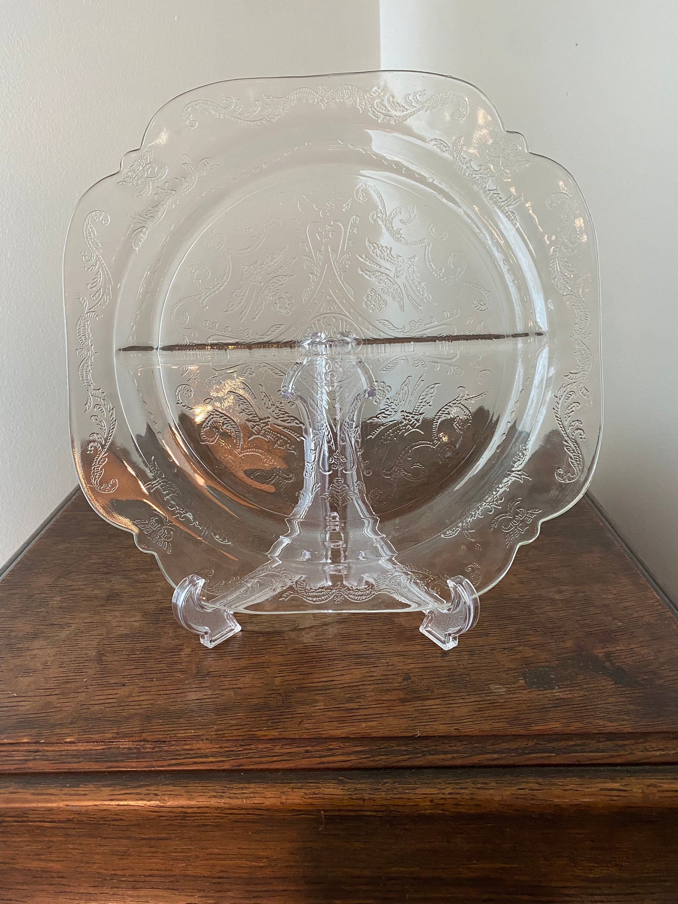 Vintage Clear Depression Glass Square Divided Plate - Madrid Pattern ...