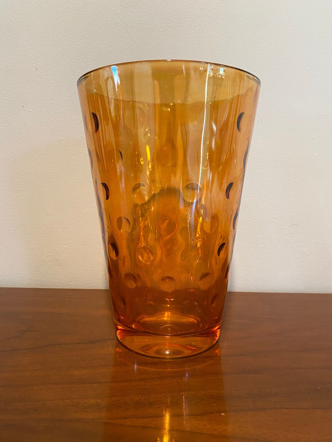 MCM Iridescent Amber Glass Polka Dot Vase - Etsy