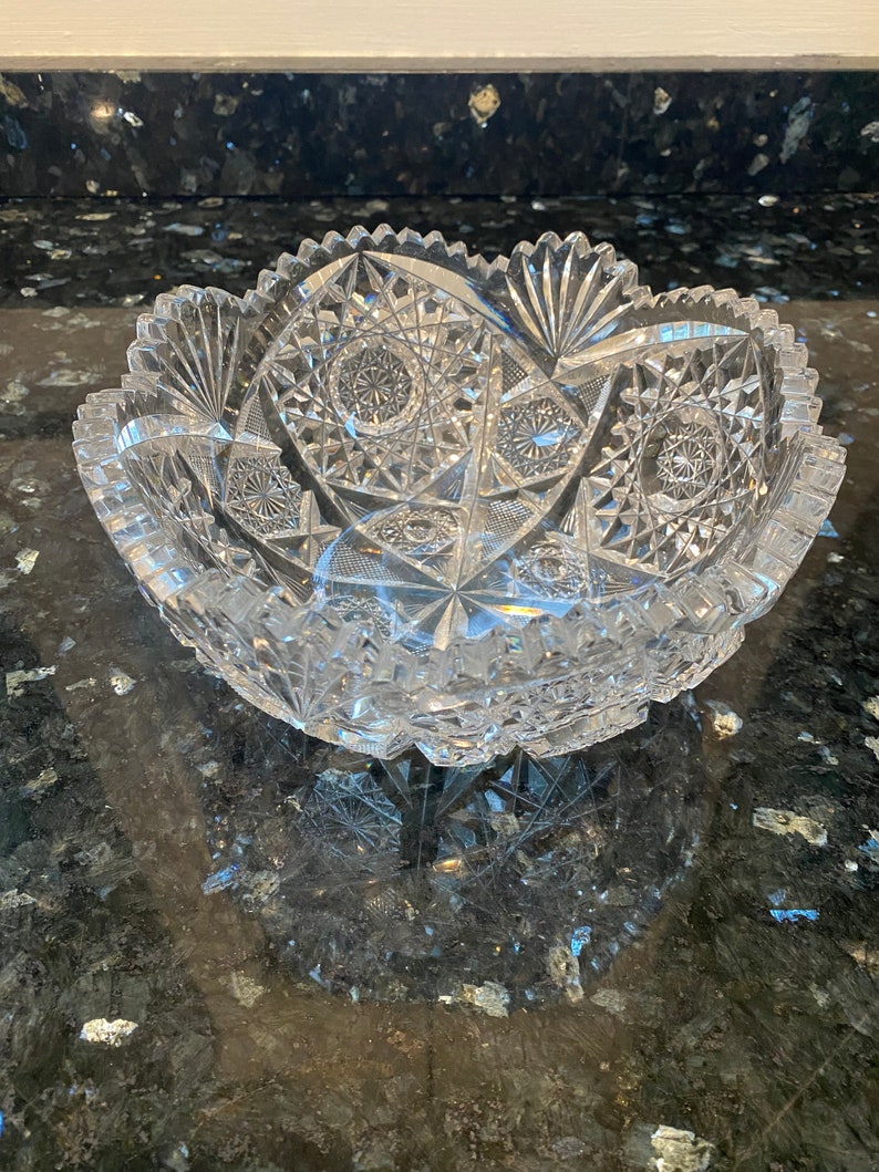 Antique American Brilliant Bowl Leaded Crystal Cut Glass Hobstar ...