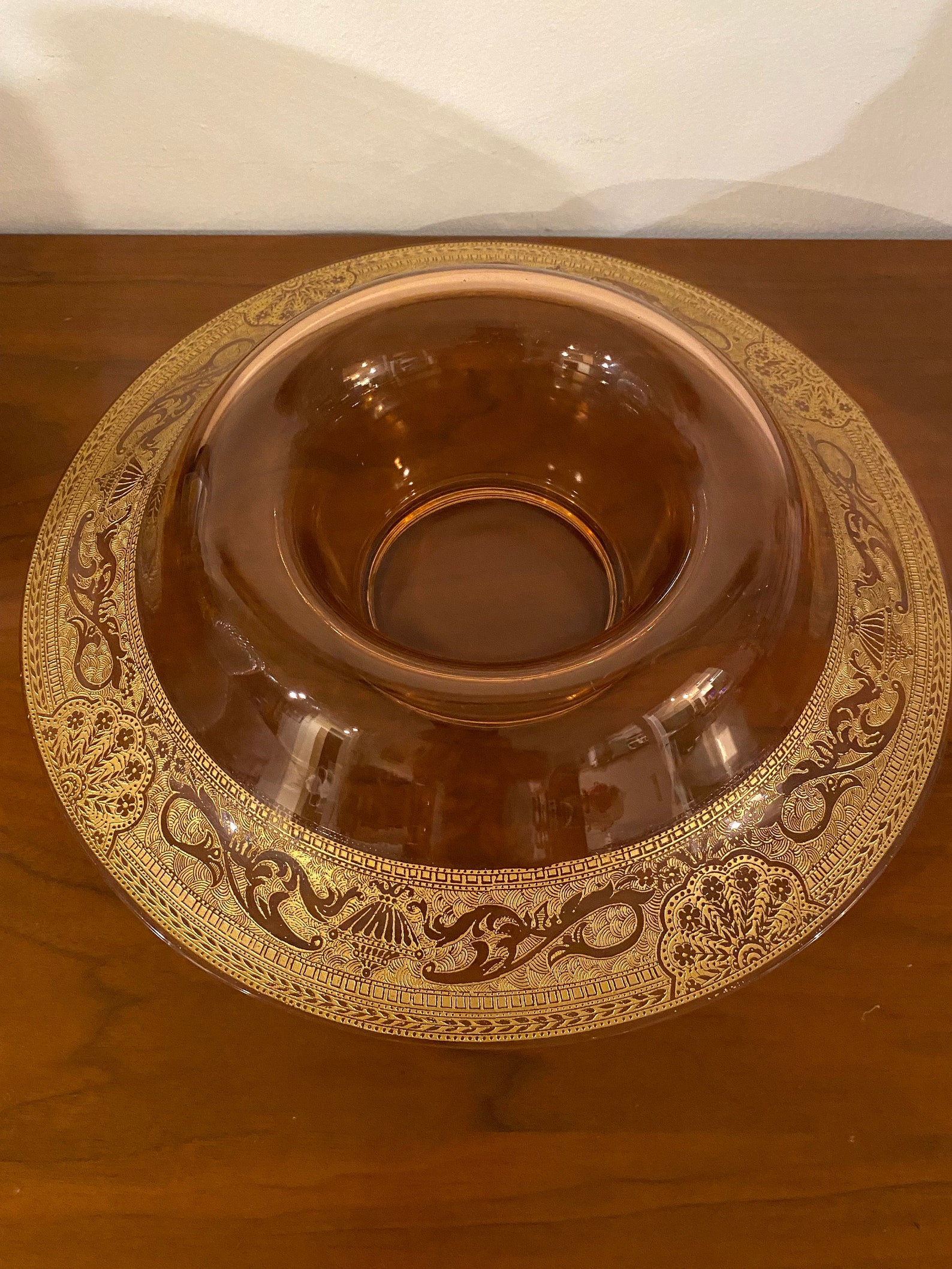 Pink Depression Glass Rolled Edge Cambridge House Console Bowl 24k Gold ...
