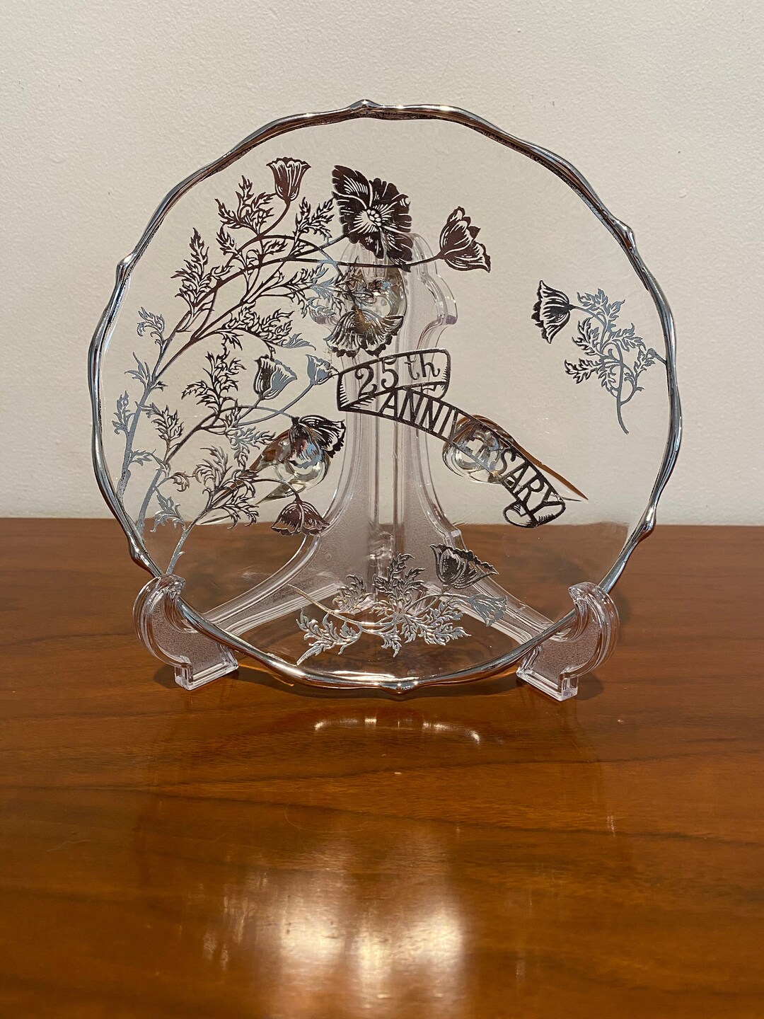 Vintage Silver City 25th Anniversary Crystal Glass Plate Silver Overlay ...