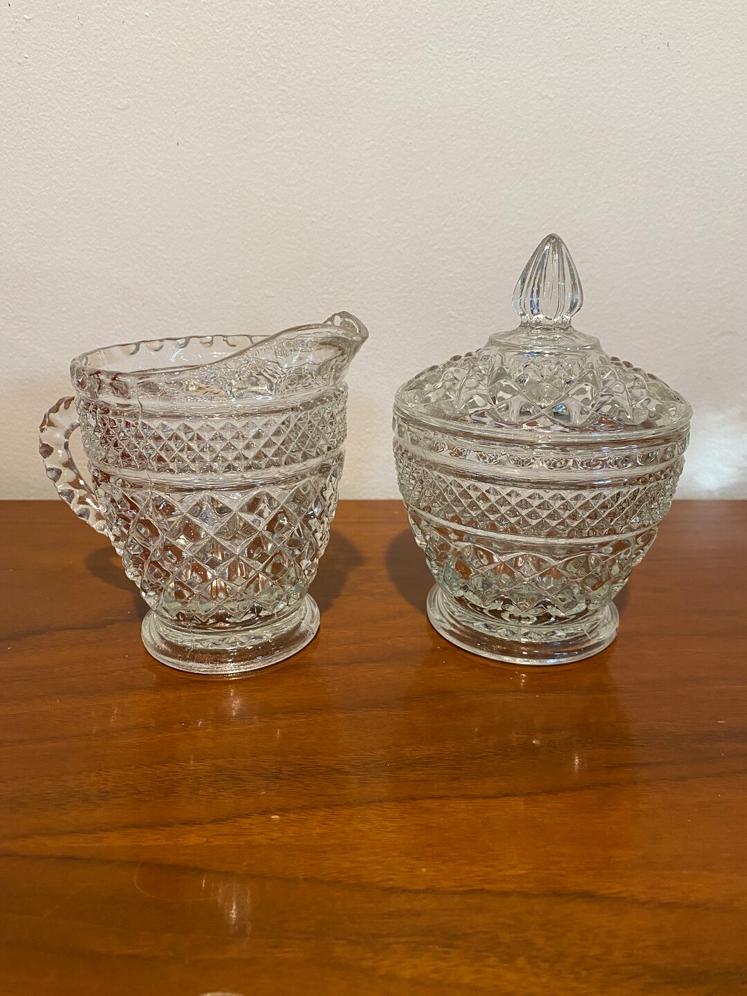 Vintage Anchor Hocking Wexford Pattern Clear Cut Glass Lidded Sugar ...
