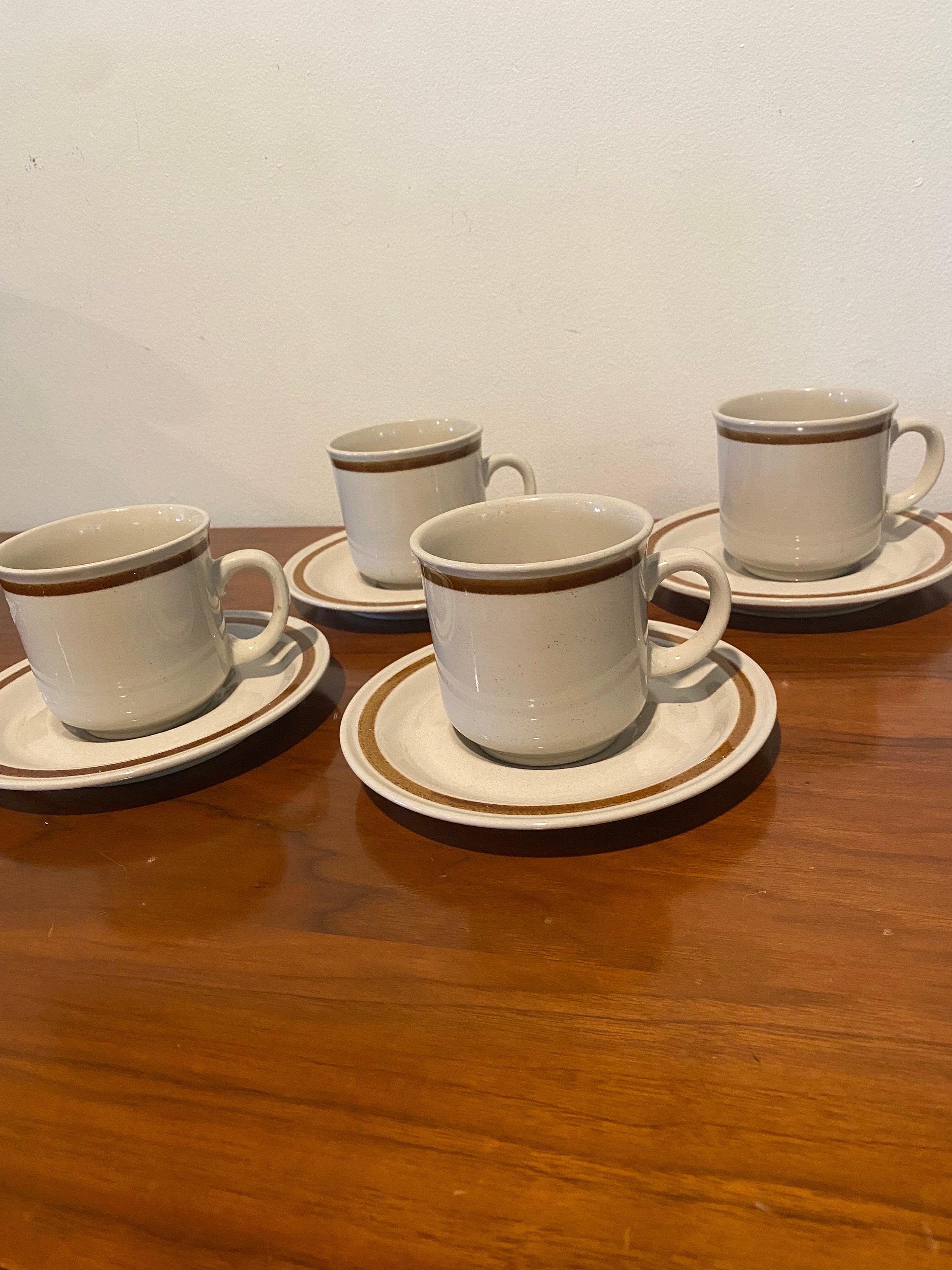 Mountain Wood Stoneware Coffee/tea Cups and Saucers Japan - Set of 4 - Etsy
