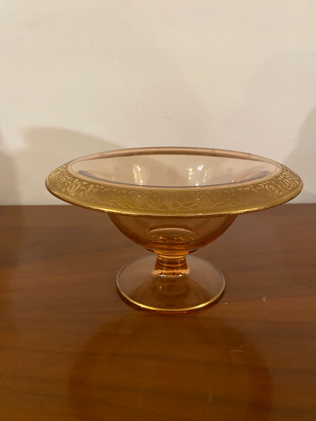 Pink Depression Glass Rolled Edge Mayonnaise/compote Dish Gold Embossed ...