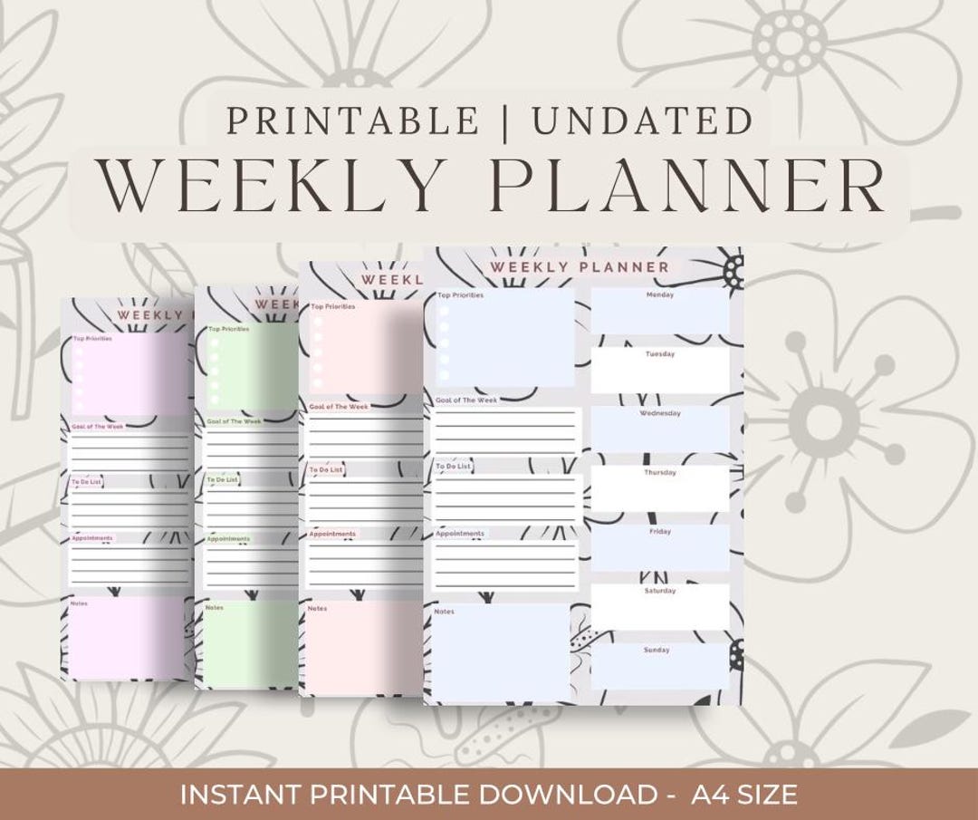 Undated Floral Weekly Planner Template Minimalist Daily To-do List ...