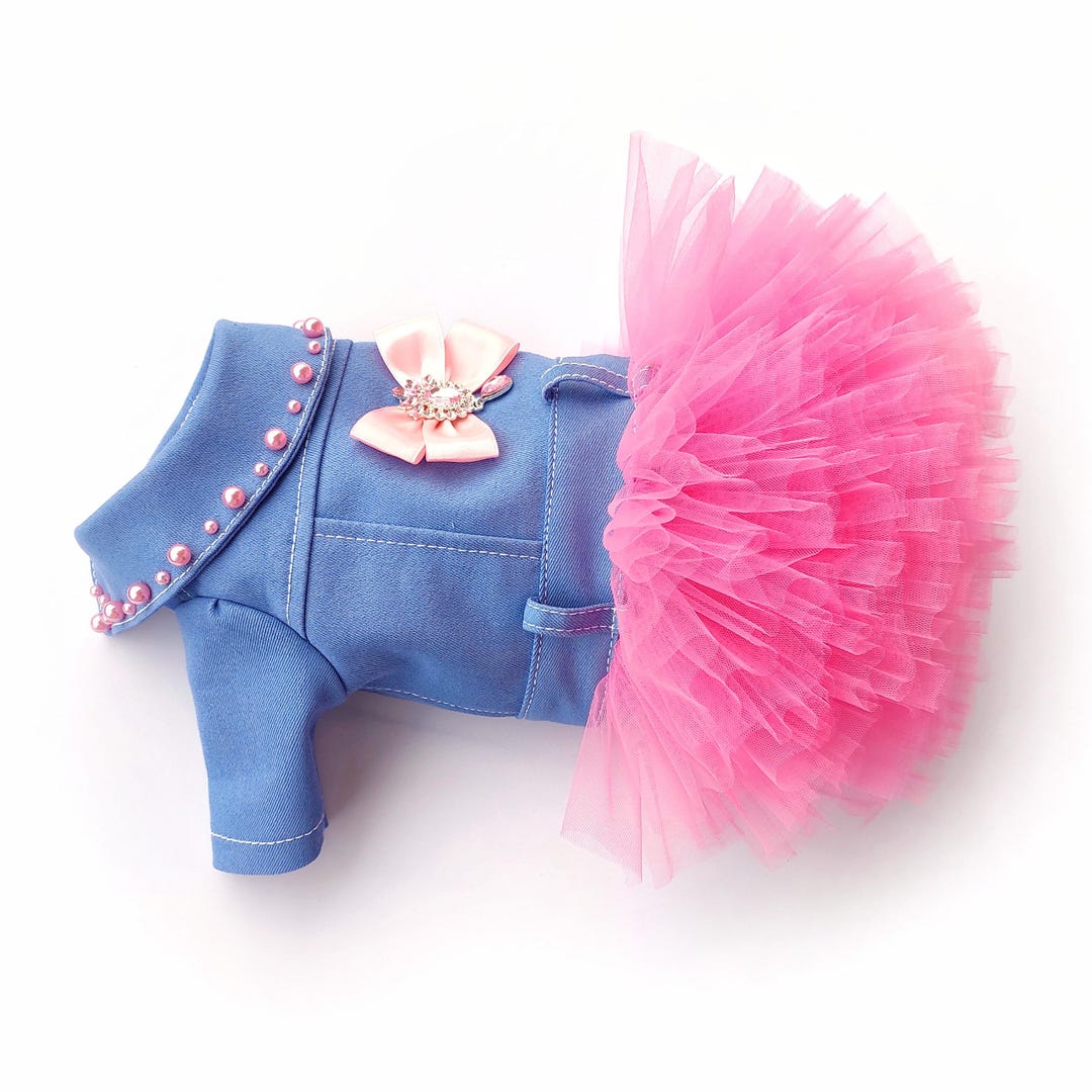 Handmade Dog Birthday Dress: Denim & Pink Tulle, Small Dog Clothes - Etsy