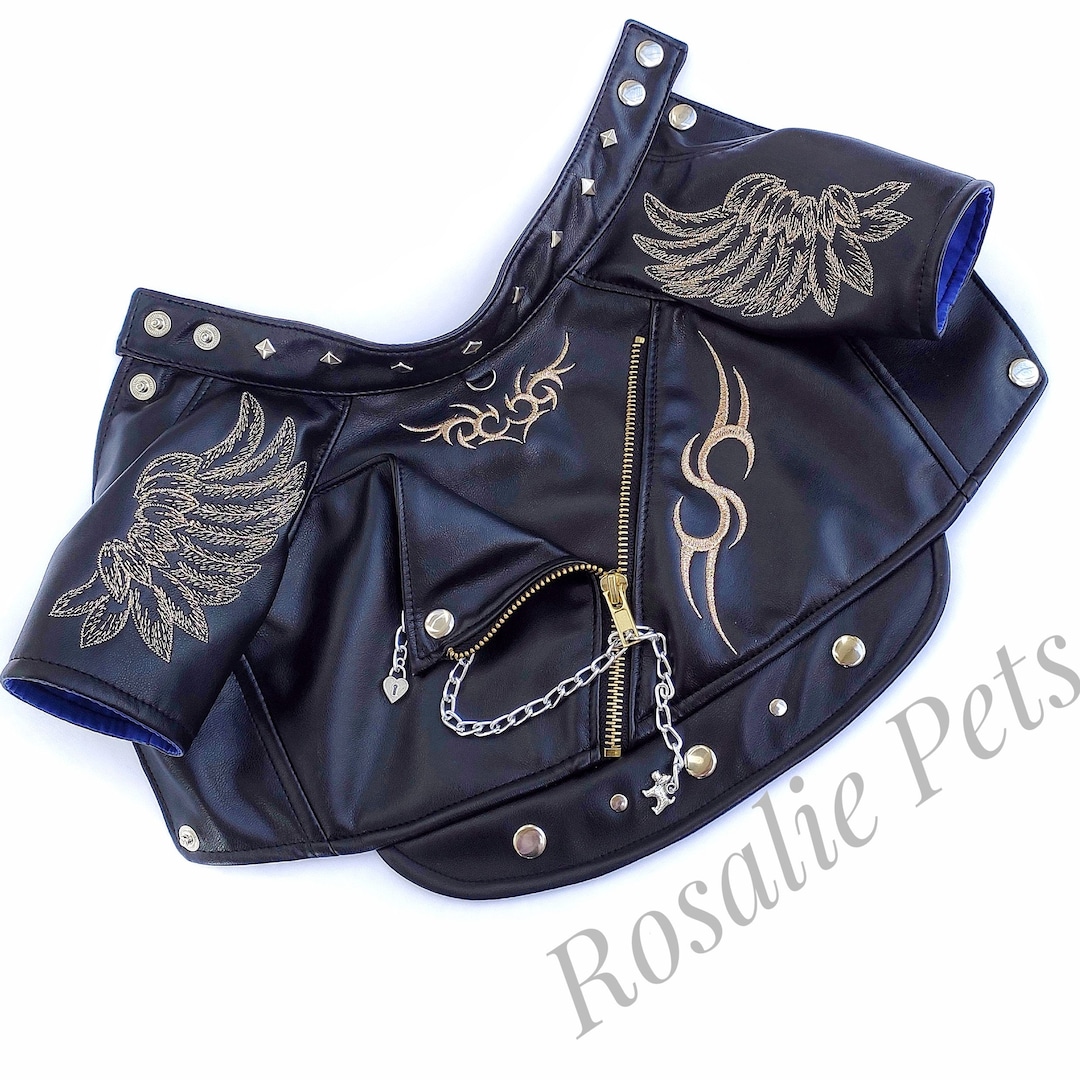 Leather Embroidered Dog Jacket Boy Dog Clothes Male Pet Clothing Rock ...