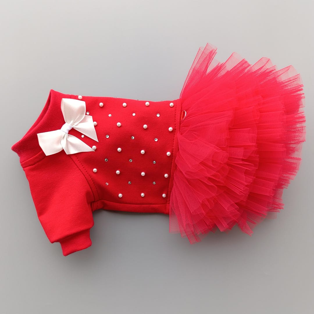 Red Dog Dress for Small Dogs, Handmade Birthday Dress for Yorkie ...
