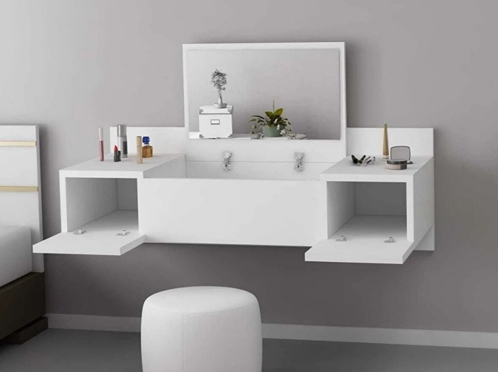Floating Makeup Table With Three Drawers, Dressing Vanity Table,wall ...