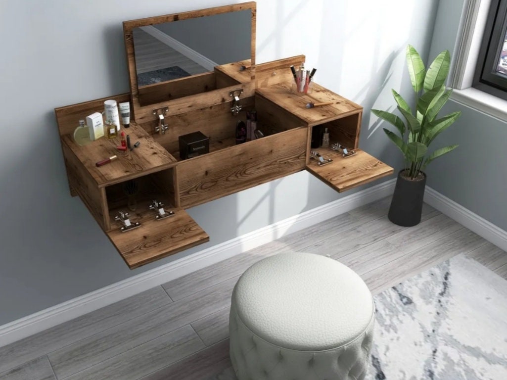 Floating Makeup Table With Three Drawers, Dressing Vanity Table,wall ...