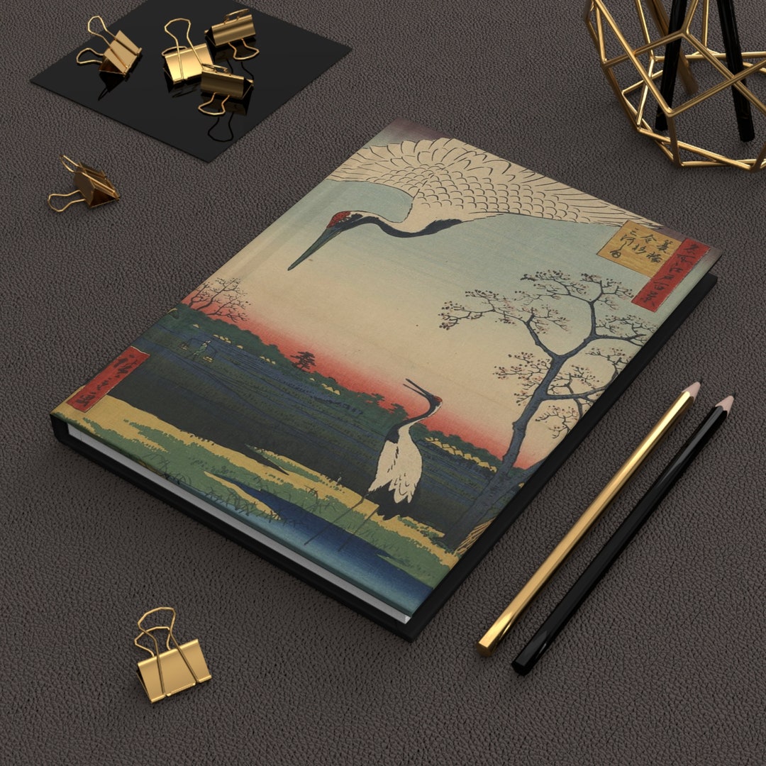 Japanese Crane Art Print Hardcover Journaling Notebook, Vintage Japan ...
