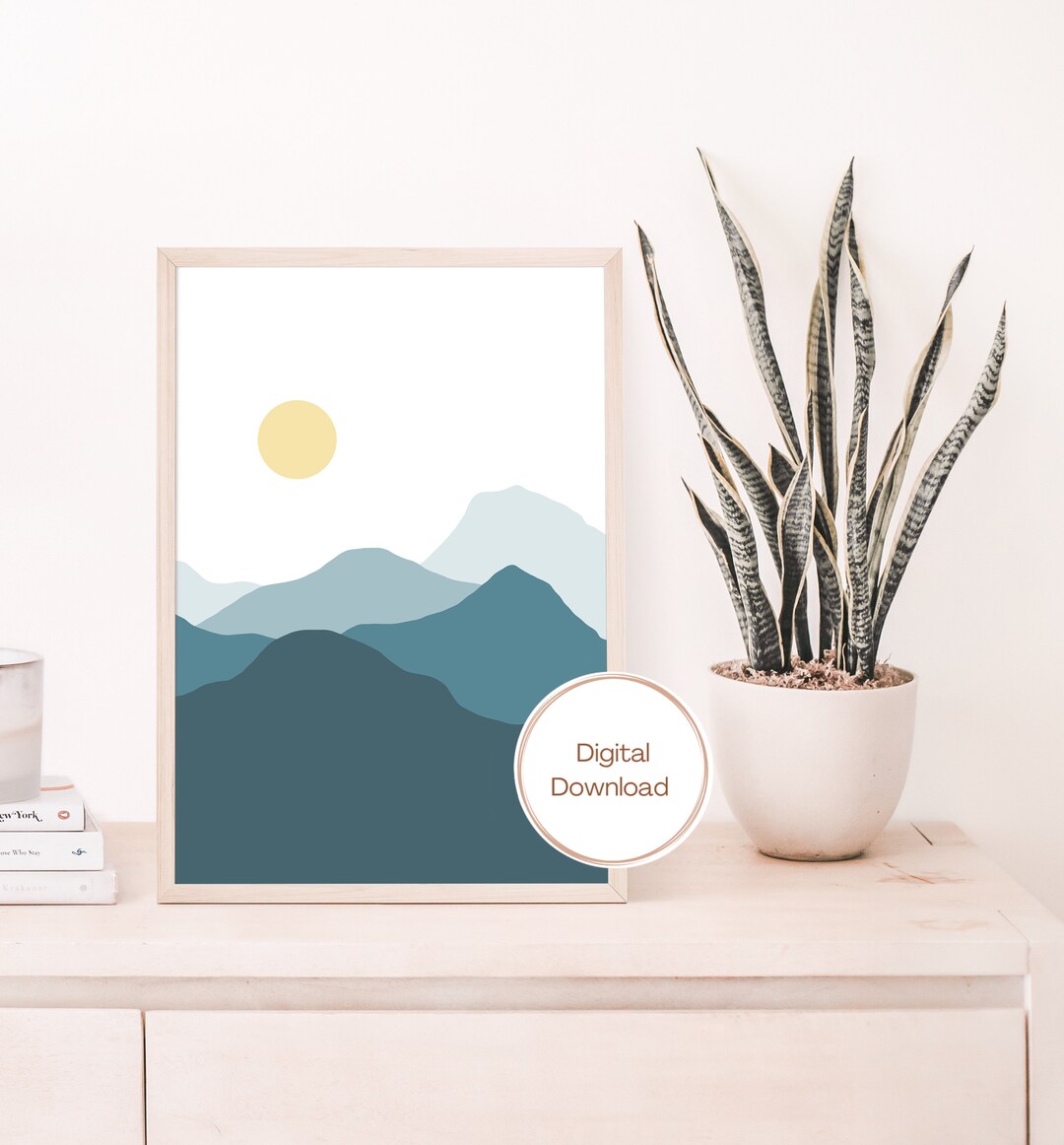 Mountain Sunset Printable Poster Minimal Blue Mountain Print Teal ...