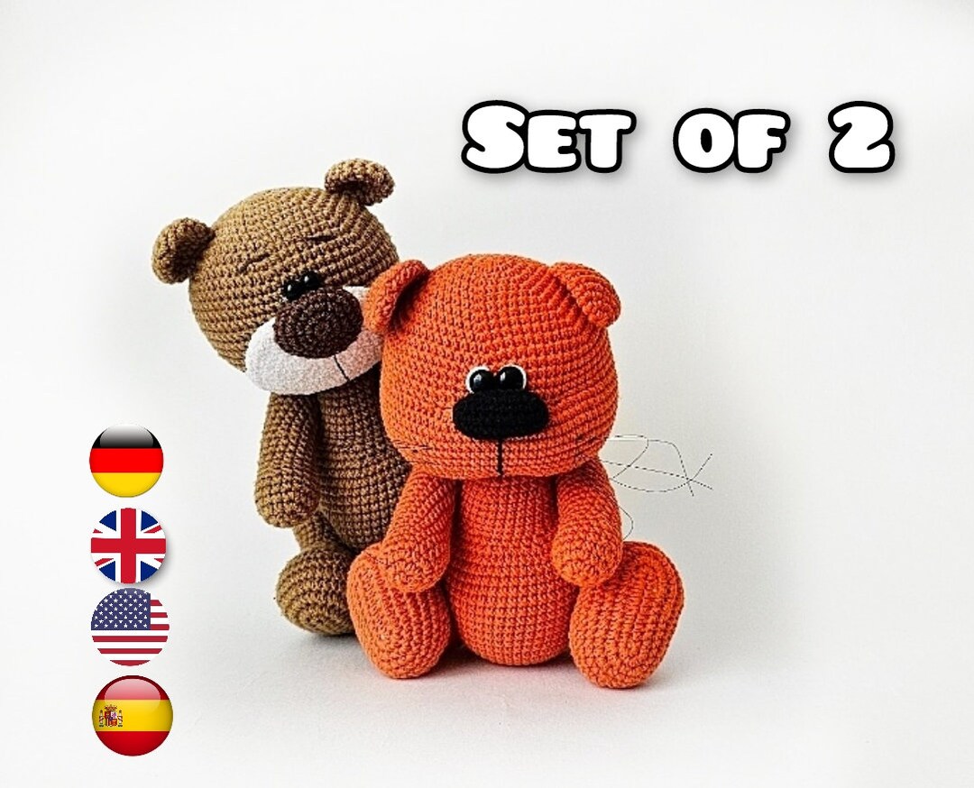 Set Of 2 Crochet Patterns Teddy Bear And Cat 18 Cm Amigurumi Pdf