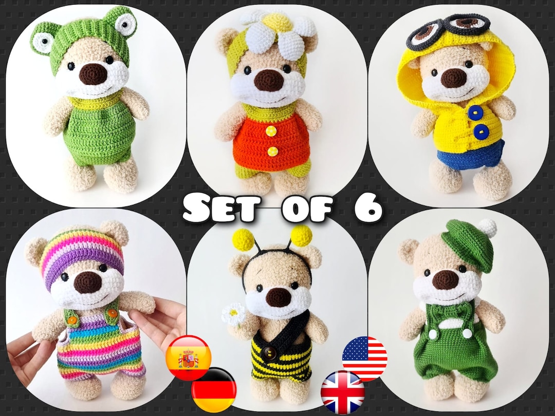 Set of 6 Costumes for the 22 Cm Bear (crochet Patterns) / AMIGURUMI PDF ...