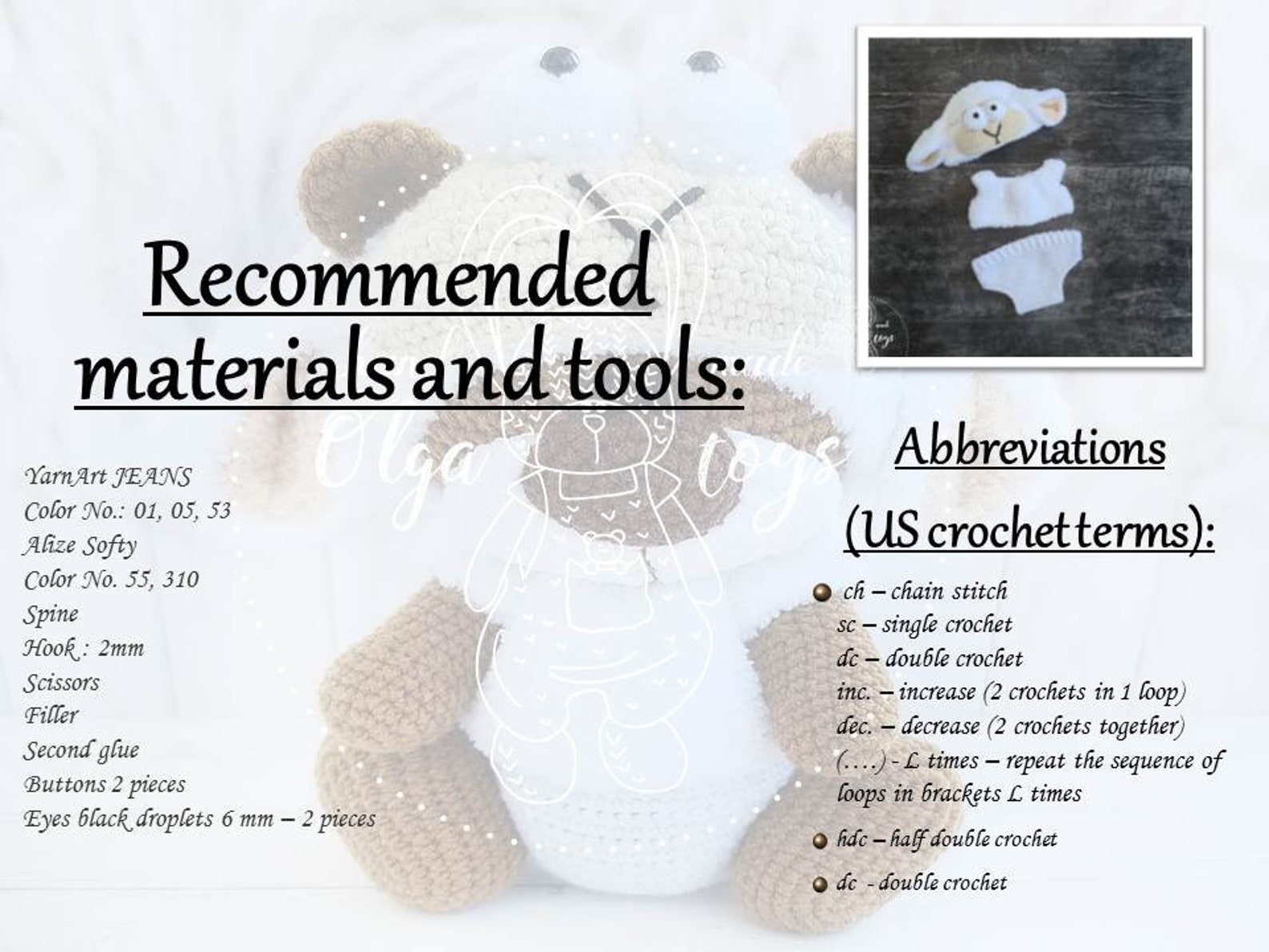 Crochet Pattern Lamb Clothes for 18cm Toy / AMIGURUMI PDF - Etsy UK