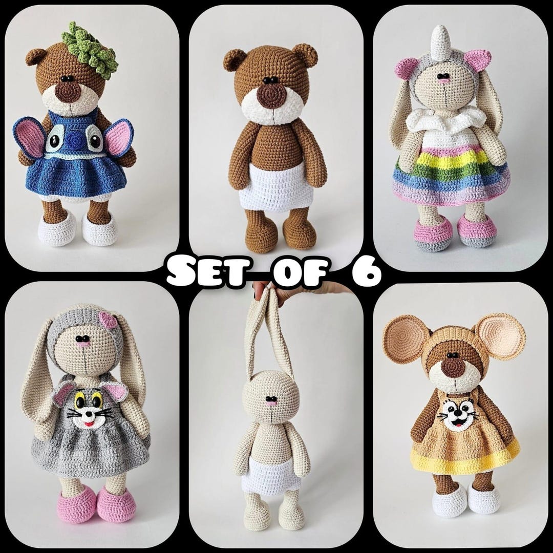Crochet Pattern for Tilda Bunny, Tilda Bear 27cm Toy and 4 Dress for ...