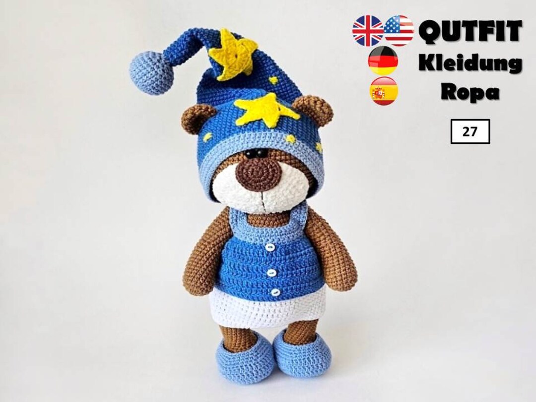 Crochet Pattern Pyjamas Sleepwear Clothes for 27cm Toy / AMIGURUMI PDF ...