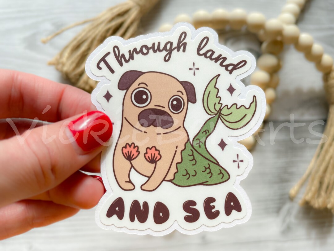 Pug in a Mermaid Costume Waterproof Sticker, Pug in a Costume Sticker ...