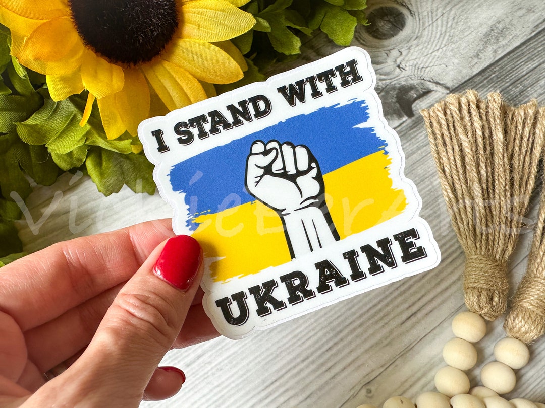 Ukraine Flag and Raised Fist Waterproof Sticker, Support Ukraine Symbol ...