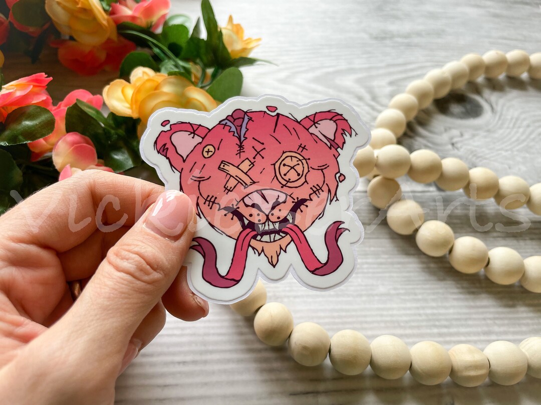 Creepy Two Tongued Bear Waterproof Sticker, Dead Teddy Bear Sticker ...