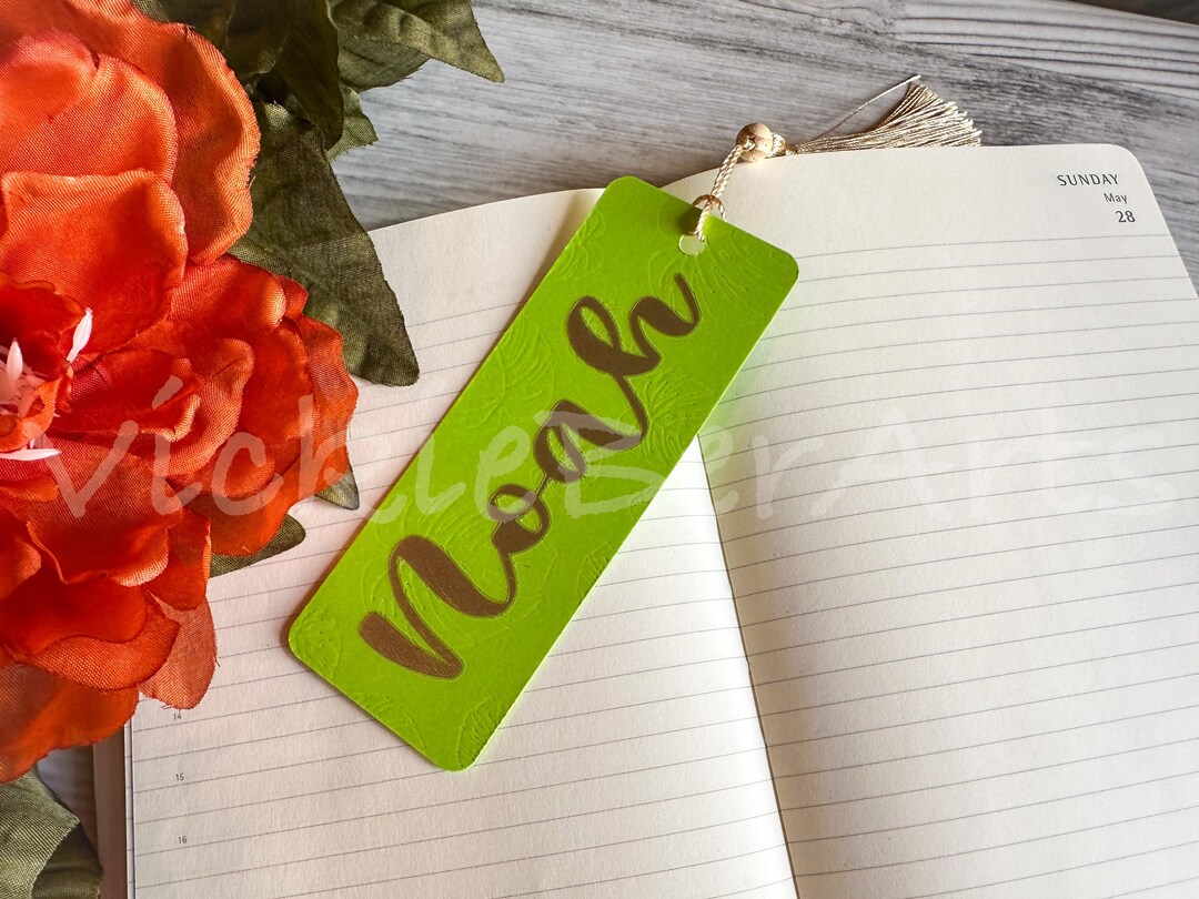 Bookmark LIME GREEN Color With a Custom Name, Debossed Monstera Leaves ...