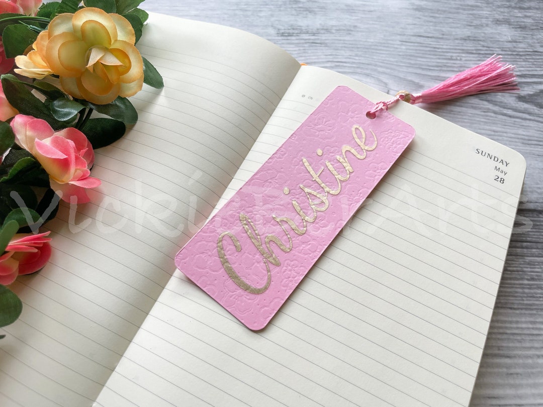 Custom Name Tea Rose Pink Bookmark, Cherry Blossom Themed Personalized ...
