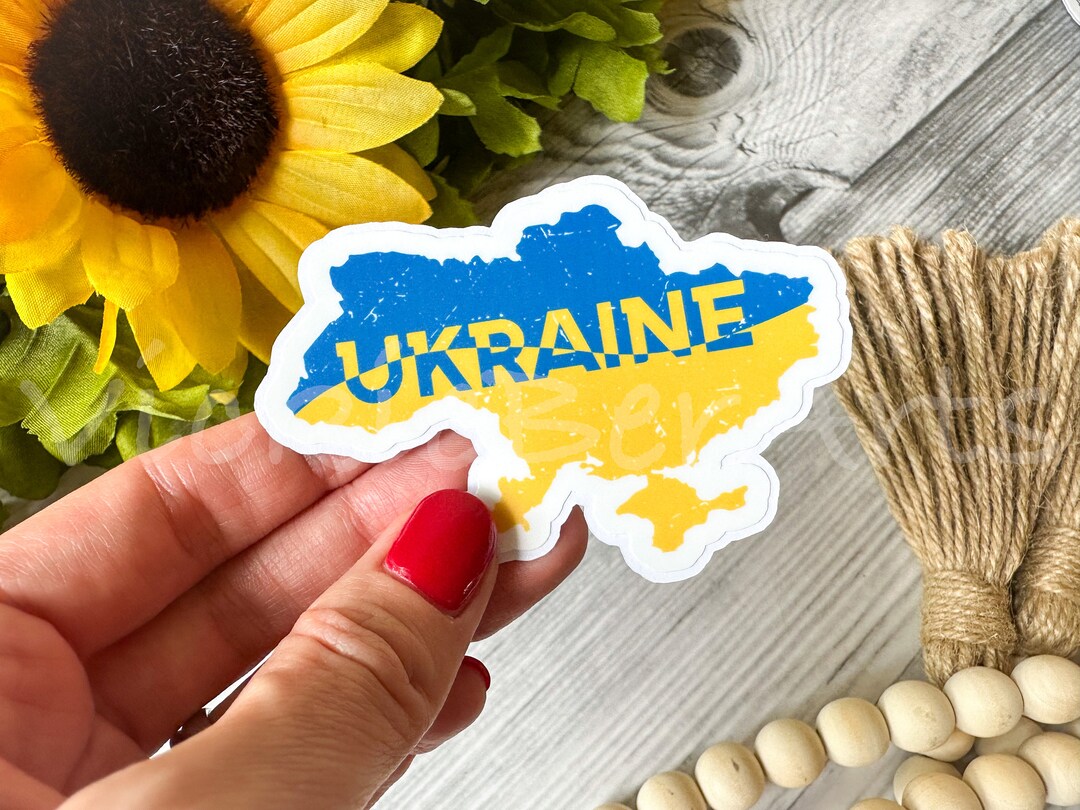 Ukraine Country Waterproof Sticker, Yellow and Blue Map Silhouette ...