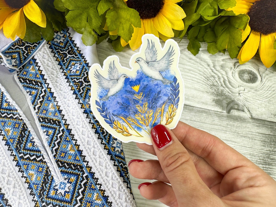 Ukraine Peace Doves Flying Over Wheat Waterproof Sticker, Support ...