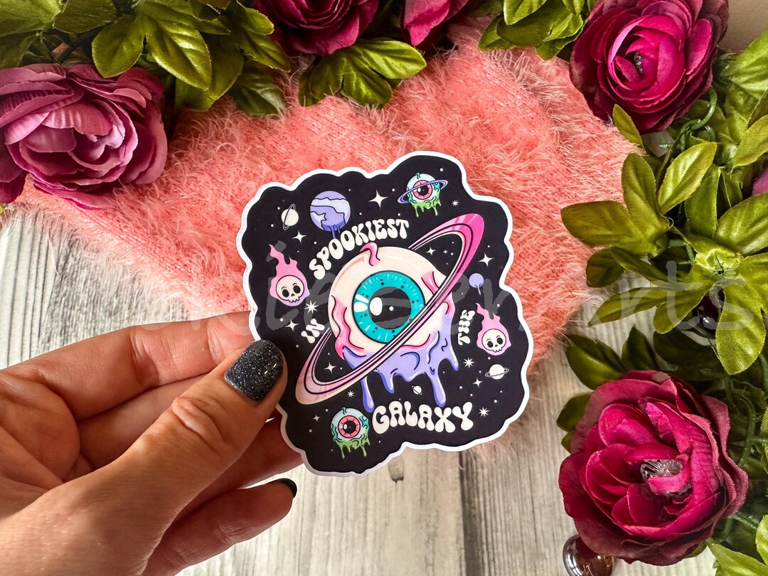 Spooky Space Eyeballs Pink Halloween Waterproof Sticker, Spooky and ...
