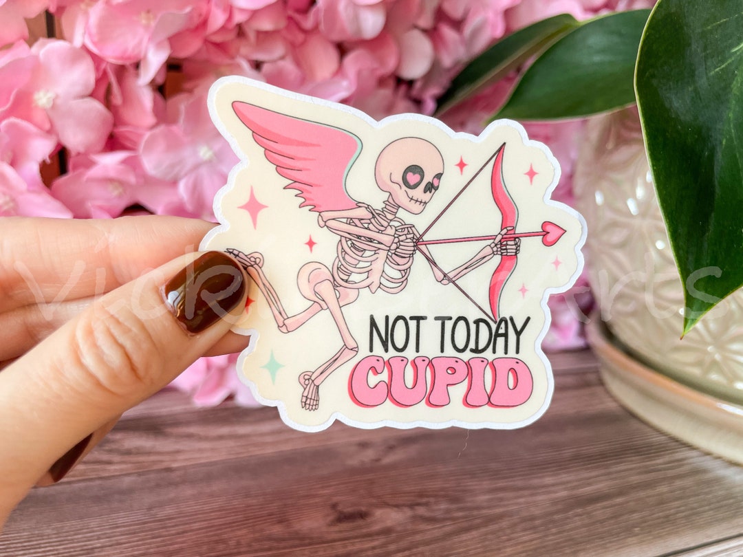 Anti-valentine's Skeleton Cupid Waterproof Sticker, Funny Valentine's ...