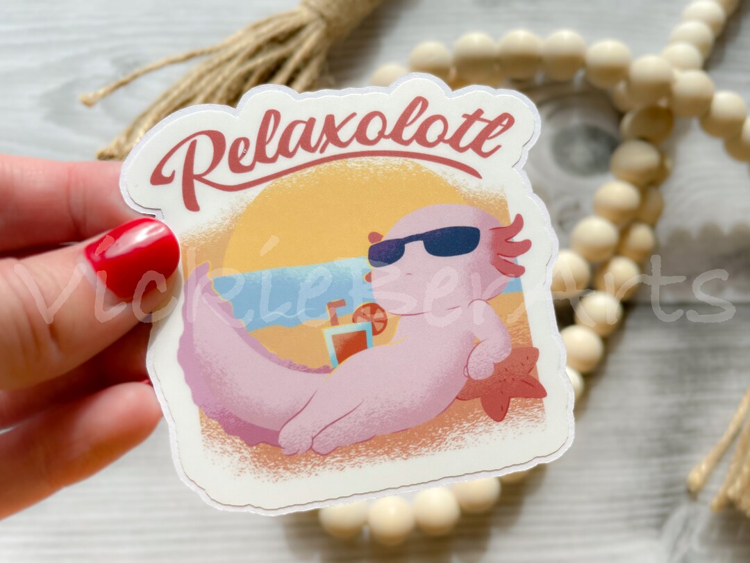 Relaxing Axolotl Waterproof Sticker, Chilling Axolotl With Sunglasses ...