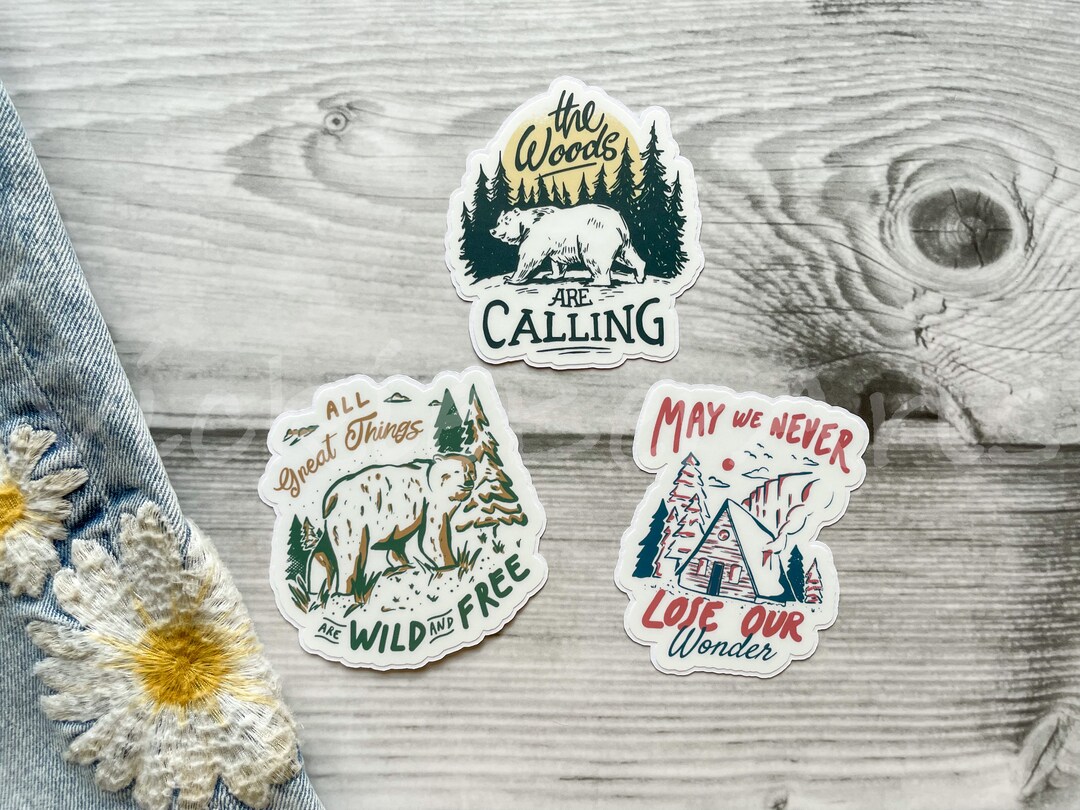 3 Camping Waterproof Stickers, Wilderness Decal, Cute Woods Bottle ...