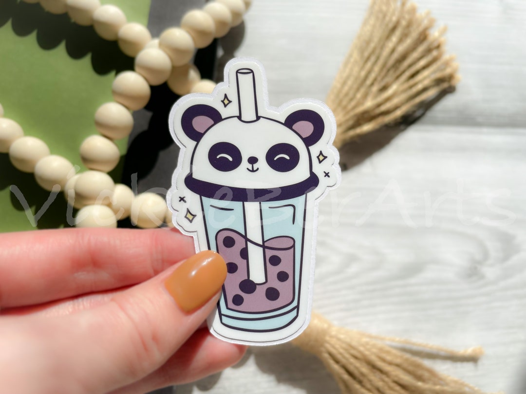 Cute Panda Boba Tea Waterproof Sticker, Funny Panda Lunch Box Sticker ...