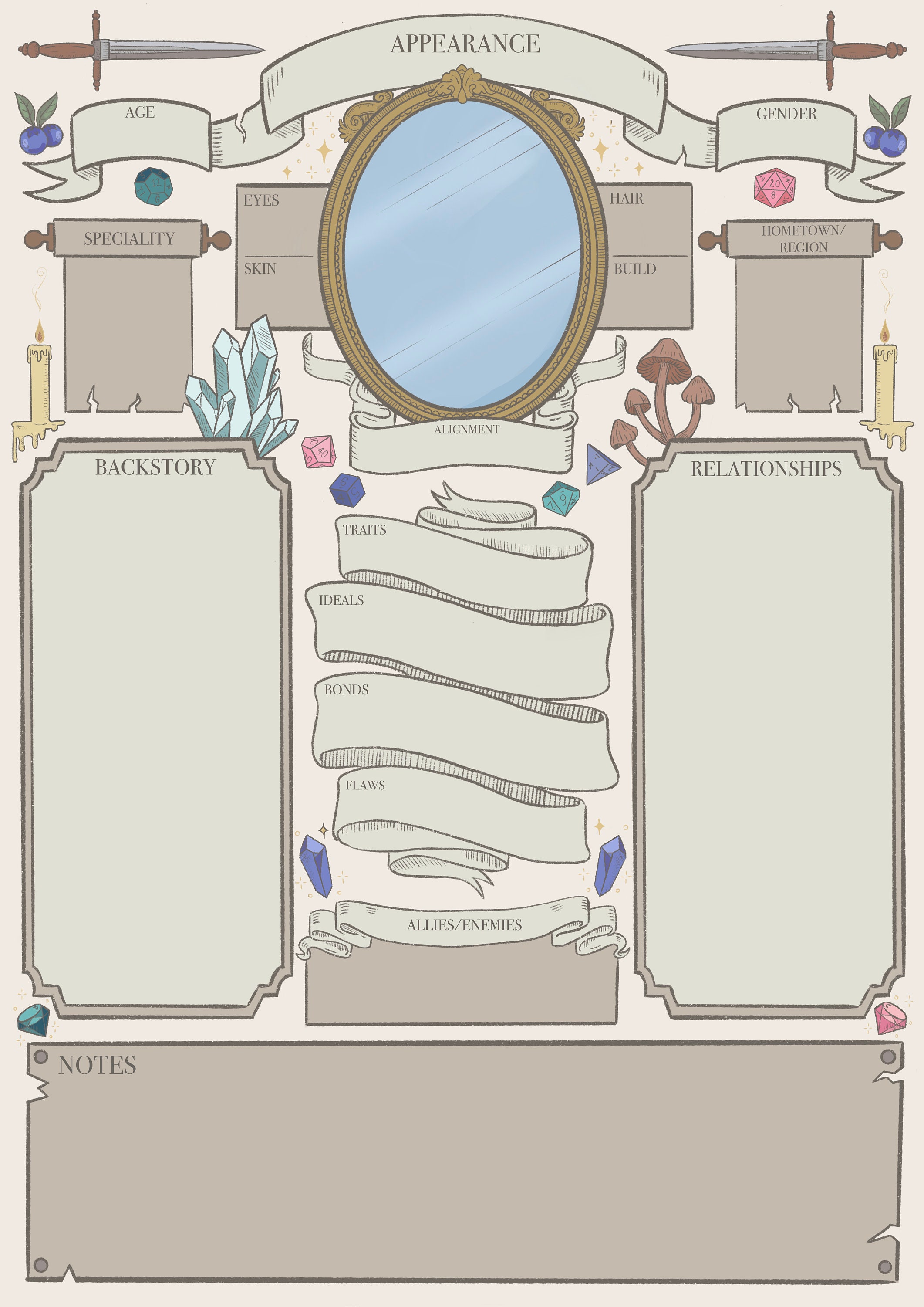 Dnd 5e Character Sheet - Full Colour Cream Background - Printable ...