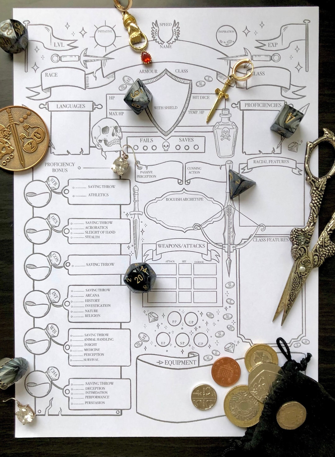 Dnd 5e Rogue Character Sheet - Printable Download for Dungeons and ...