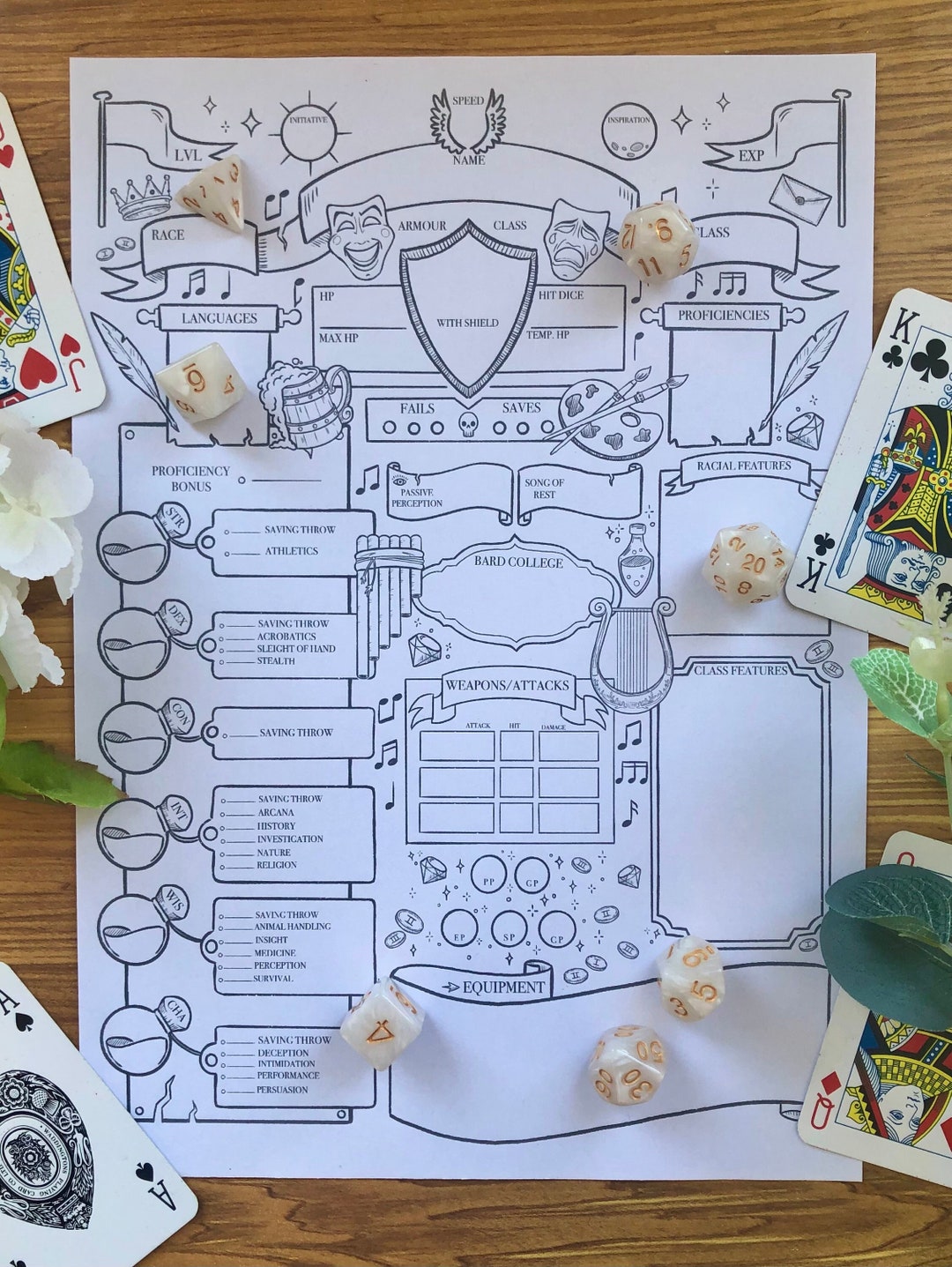 Dnd 5e Bard Character Sheet - Printable Download for Dungeons and ...