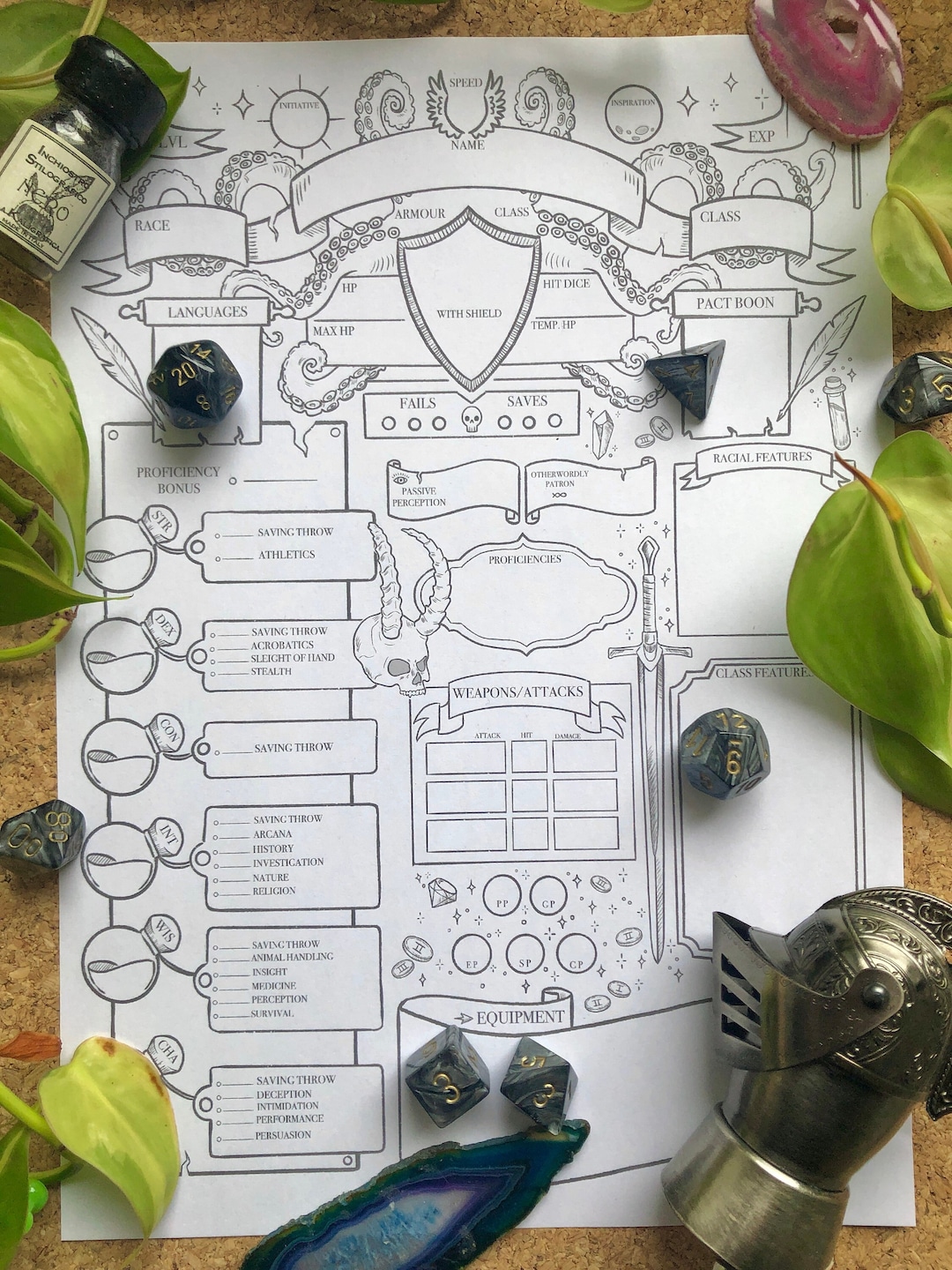 Dnd 5e Warlock Character Sheet - Printable Download for Dungeons and Dragons 5th Edition - Dnd ...