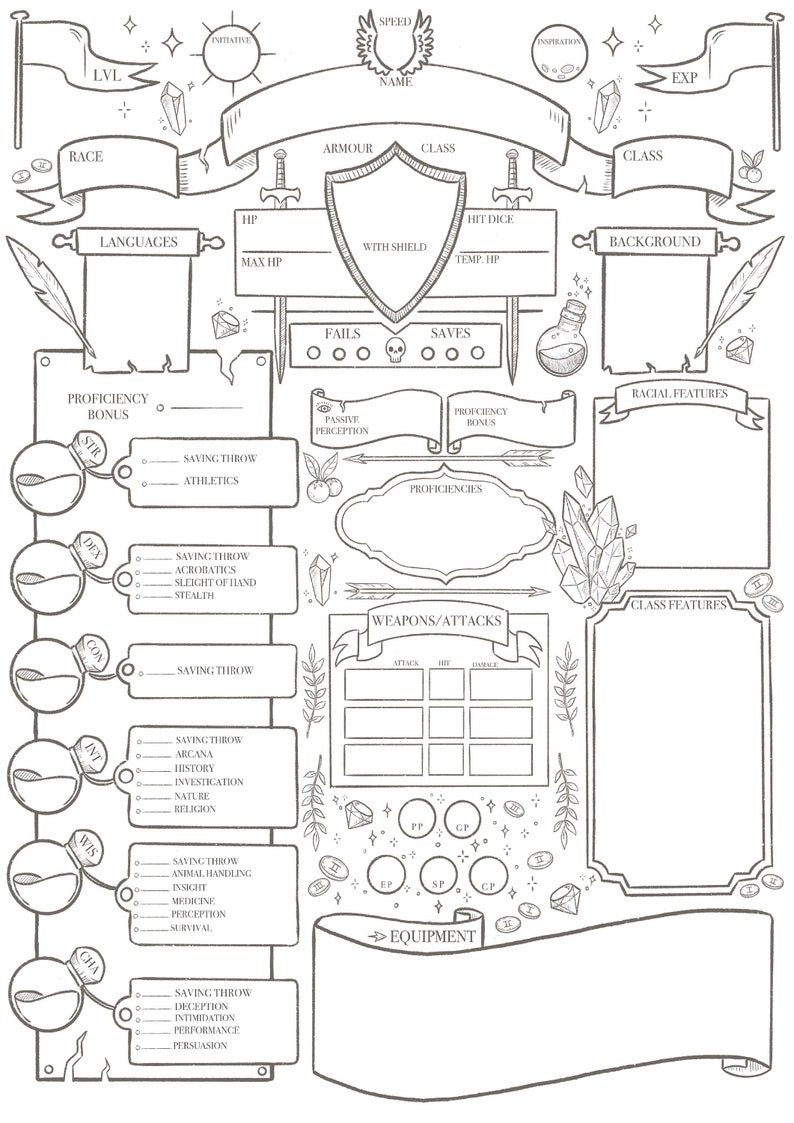 Dnd 5e Character Sheet Printable Download for Dungeons and - Etsy UK
