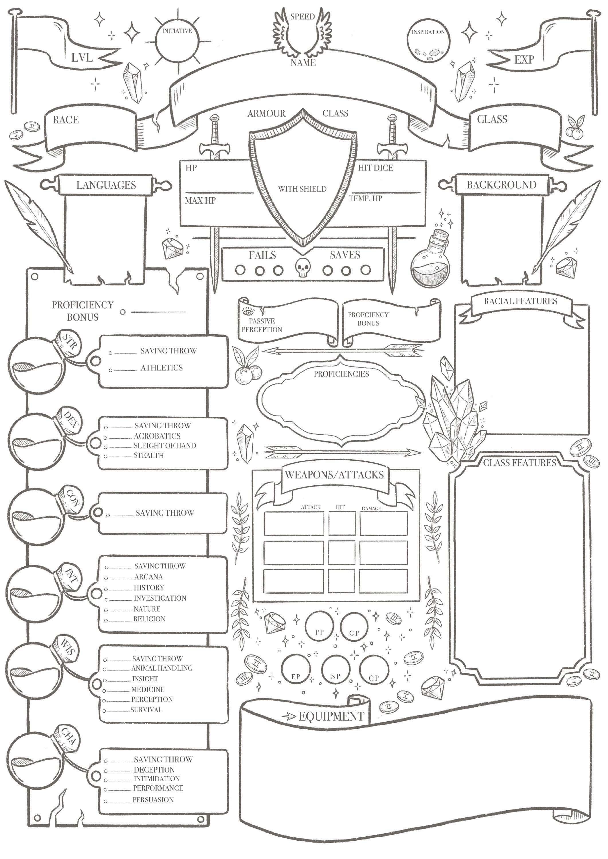 Dnd 5e Character Sheet Printable Download for Dungeons and - Etsy UK