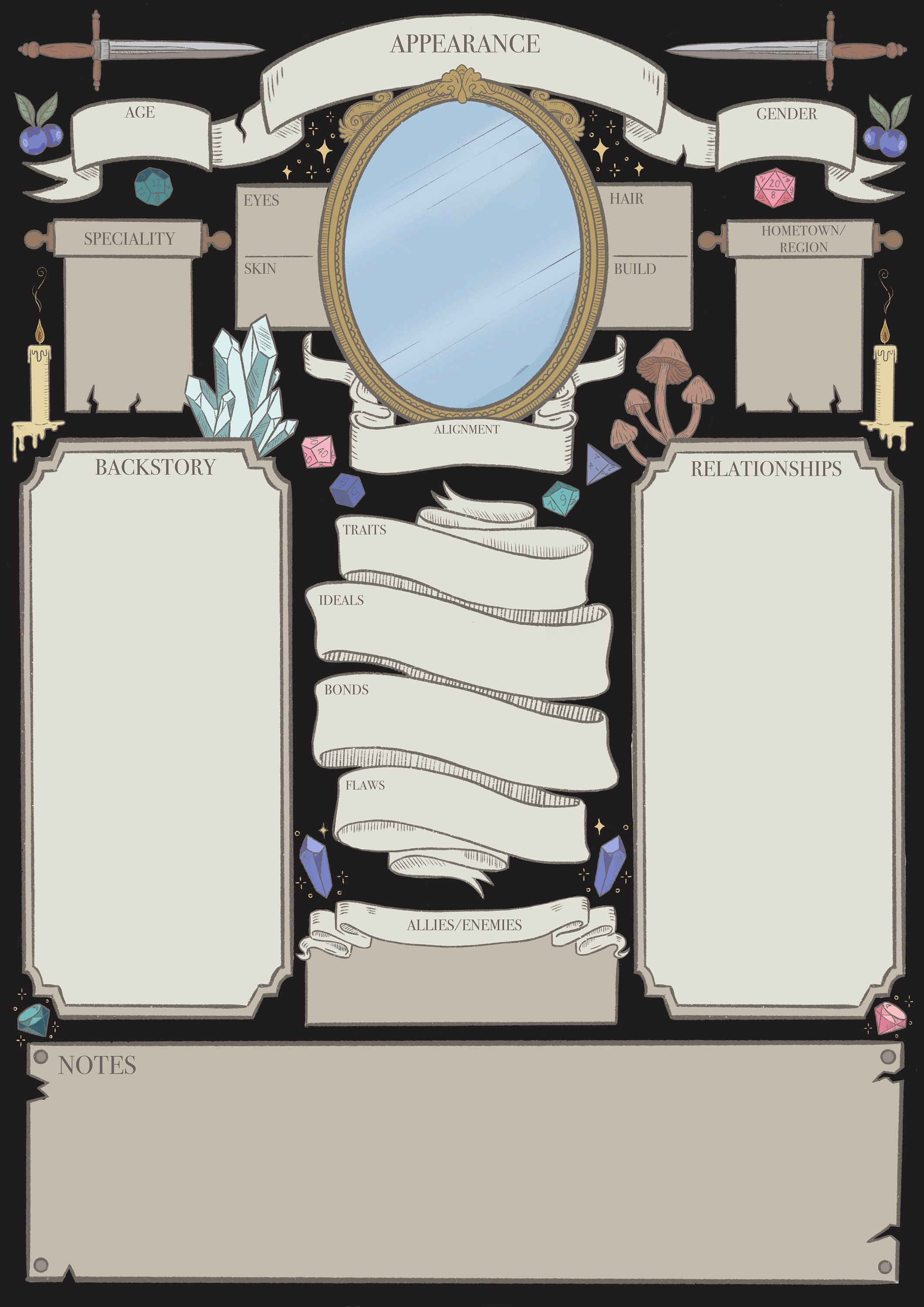 Dnd 5e Character Sheet - Full Colour Black Background - Printable ...