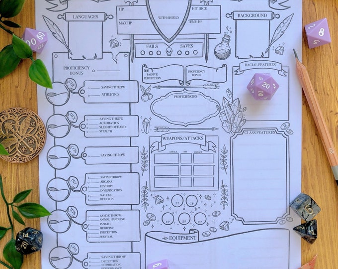 Dnd 5e Character Sheet - Full Colour Black Background - Printable Download for Dungeons and ...
