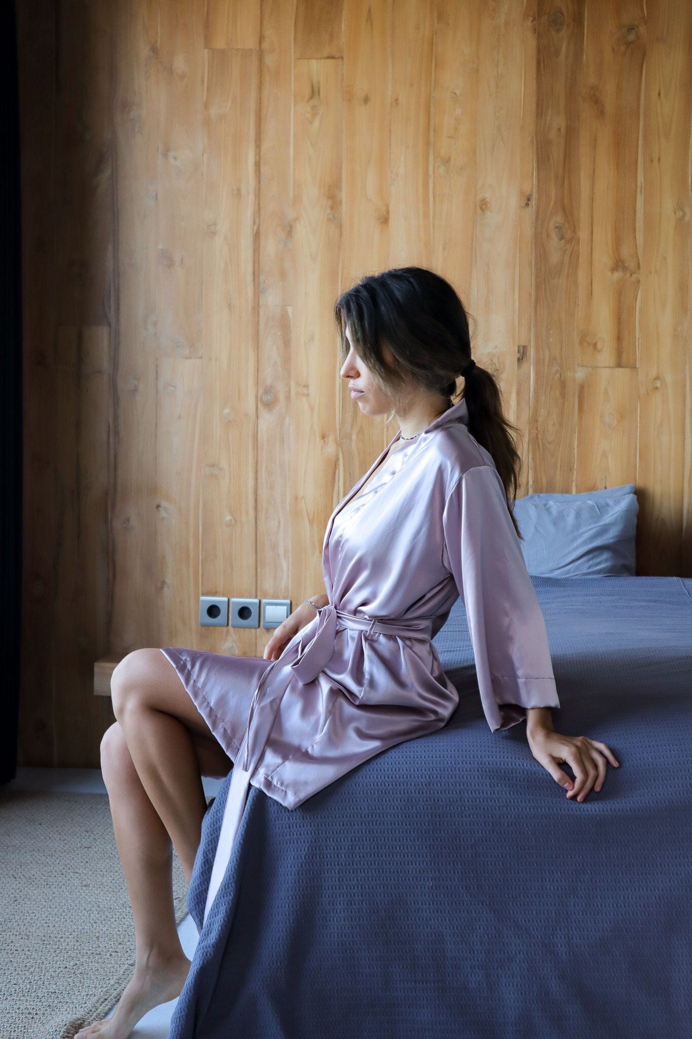 Elegant Lotus Silk Robe - Wide Sleeves, Tied-waist - Feminine Grace and ...