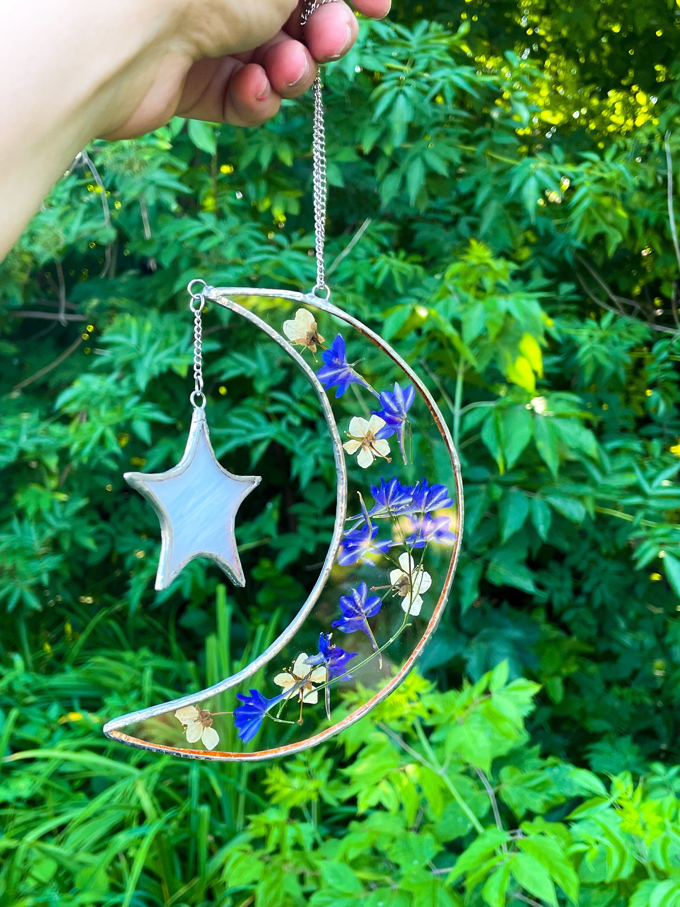 Stained Glass Moon With Star Crescent With Pressed Flowers Frame ...