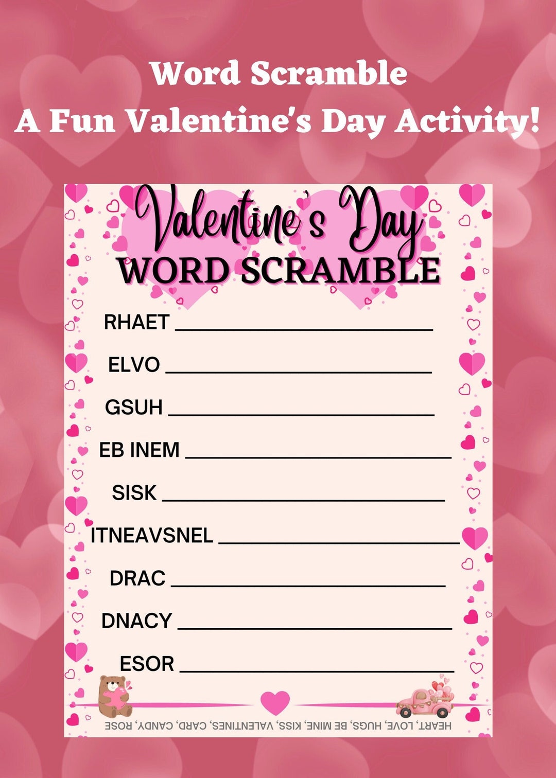 Valentine’s Day Word Scramble Instant Download Printable Editable ...